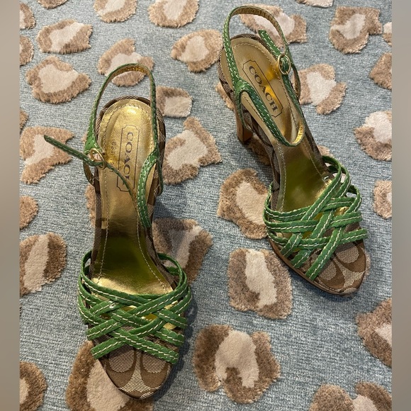 Coach | Shoes | Coach Heels With Green Straps And Cork Size 6 | Poshmark